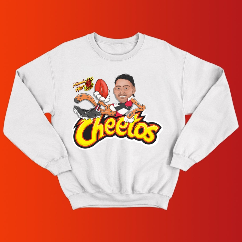 FLAMIN’ CHEETO: WHITE JUMPER - FRONT ONLY – The Carlton Draft