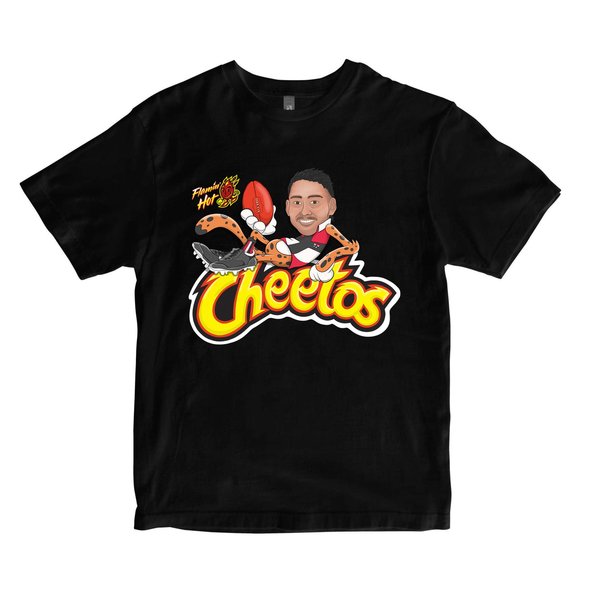 FLAMIN’ CHEETO: BLACK TEE - FRONT ONLY – The Carlton Draft